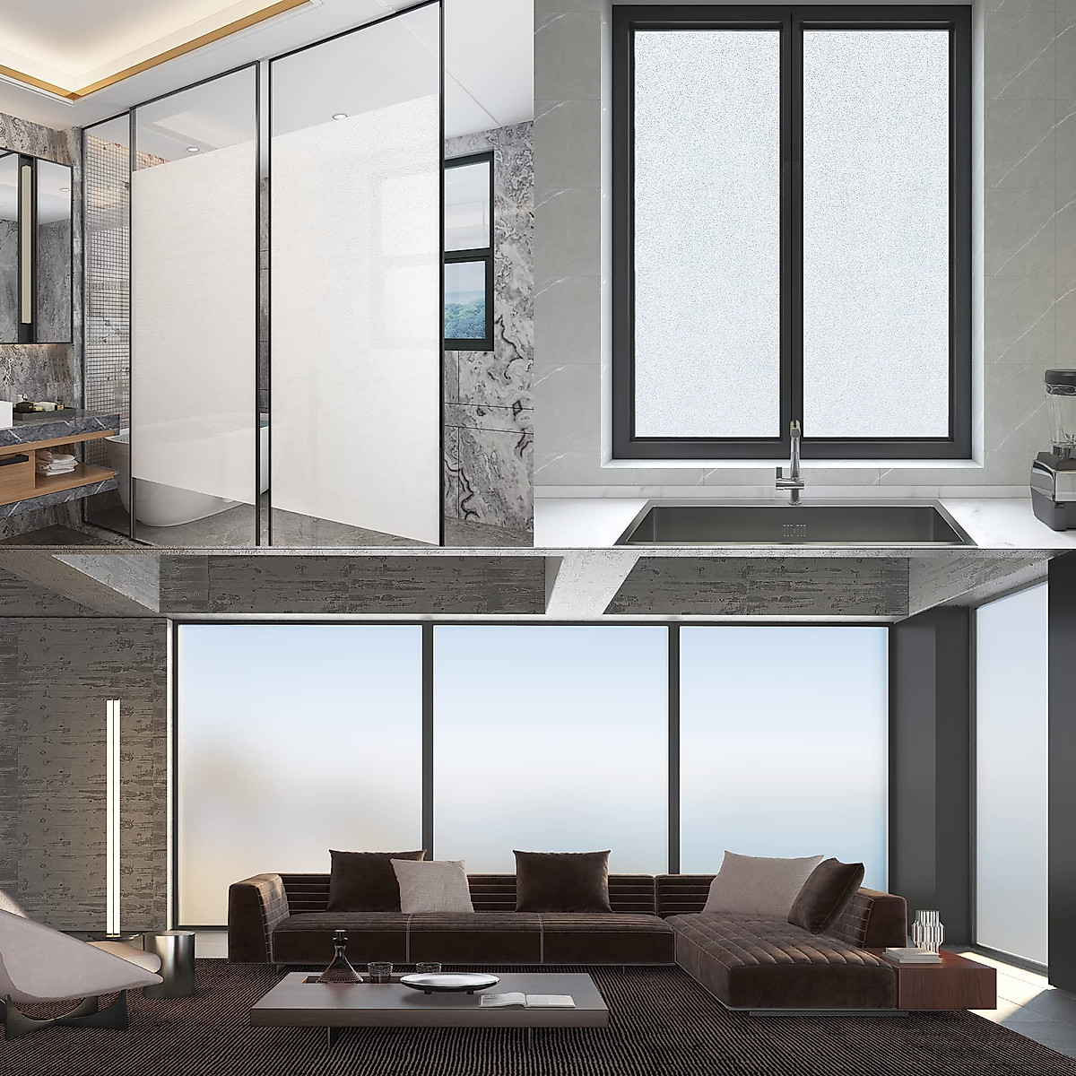 LONGYONG Window Privacy Film Frosted Glass Static Cling Window Film Non-Adhesive Frosted Window Film for Bathroom Home Office 17.5x79 Inches Pure