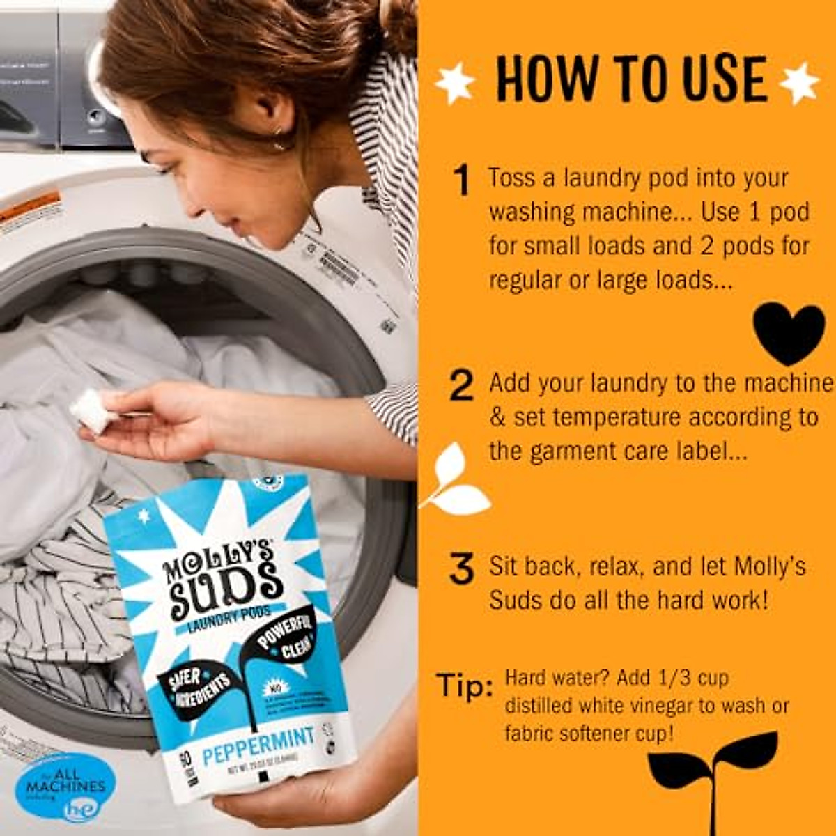 Molly's Suds Laundry Detergent Pods | Clean Detergent for Sensitive Skin | Ultra Concentrated and Stain Fighting | Citrus Grove - 60 Count