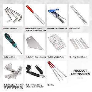 MIFOGE 25Pcs Guitar Repairing Tools Kit Setup Kit with Carry Bag for Acoustic Electric guitar Ukulele Bass Banjo Maintenance Tool with Ruler Gauge Measuring Tool Hex Wrench Files Fingerboard Guard