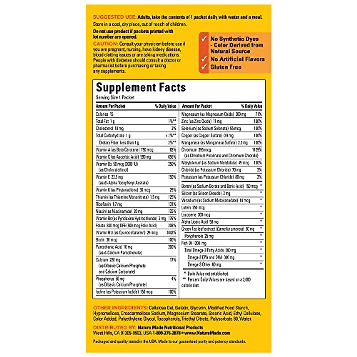 Nature Made Daily Diabetes Health Pack, Dietary Supplement for Nutritional Support, 30 Packets, 30 Day Supply