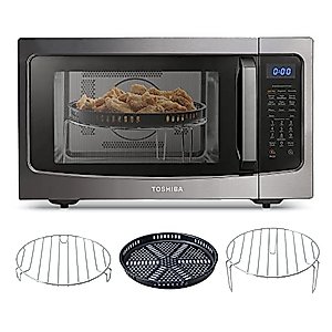 Toshiba 4-in-1 ML-EC42P(BS) Countertop Microwave Oven, Smart Sensor, Convection, Air Fryer Combo, Mute Function, Position Memory 13.6" Turntable, 1.5 Cu Ft, 1000W, Black
