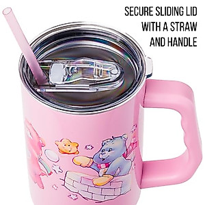 Silver Buffalo Care Bears Christmas Cuties Winter Fun Featuring Good Luck Bear, Cheer, and Christmas Wishes Bear Stainless Steel Tumbler with Handle and Straw, Fits in Standard Cup Holder, 40 Ounces