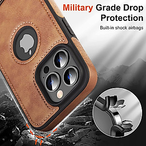 WTCASE for iPhone 13 Pro Max Leather Case, Thin Flexible Soft Grip Luxury Vgean Cover for Men, Protective Slim Kickstand Shockproof Phone Cases Compatible with iPhone 13 Pro Max(2021) 6.7" (Brown)