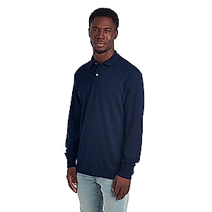 Jerzees Men's SpotShield Stain Resistant Polo Shirts (Short & Long, Long Sleeve-Navy, Large
