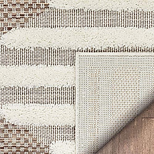 Well Woven Kady Beige Flat-Weave Hi-Low Pile Diamond Medallion Moroccan Tribal Area Rug 5x7 (5'3" x 7'3")