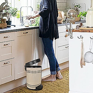 nu steel 5 Liter Round Small Metal Step Trash Can Wastebasket, Garbage Container Bin - for Bathroom, Powder Room, Bedroom, Kitchen, Craft Room, Office - Removable Liner Bucket - 8" x 8" x 12" – Ivory