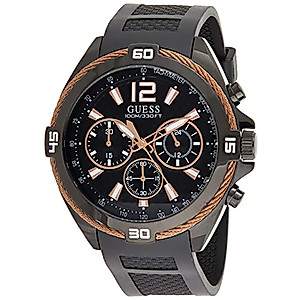 GUESS 45 mm Surge Copper Wire Sunray Textured Dial Silicone Strap W1168G3 Black One Size