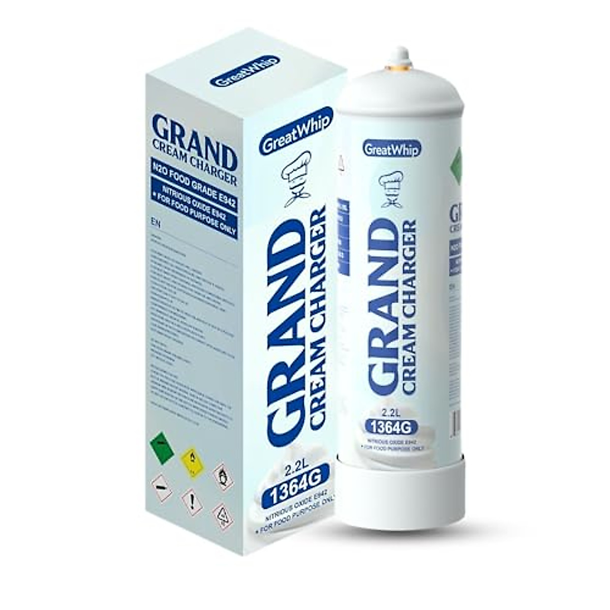 GreatWhip 2.2L Whipped Cream Charger 1364g Food Grade Nitrous Oxide Tank N2O Chargers (1 Cylinder)