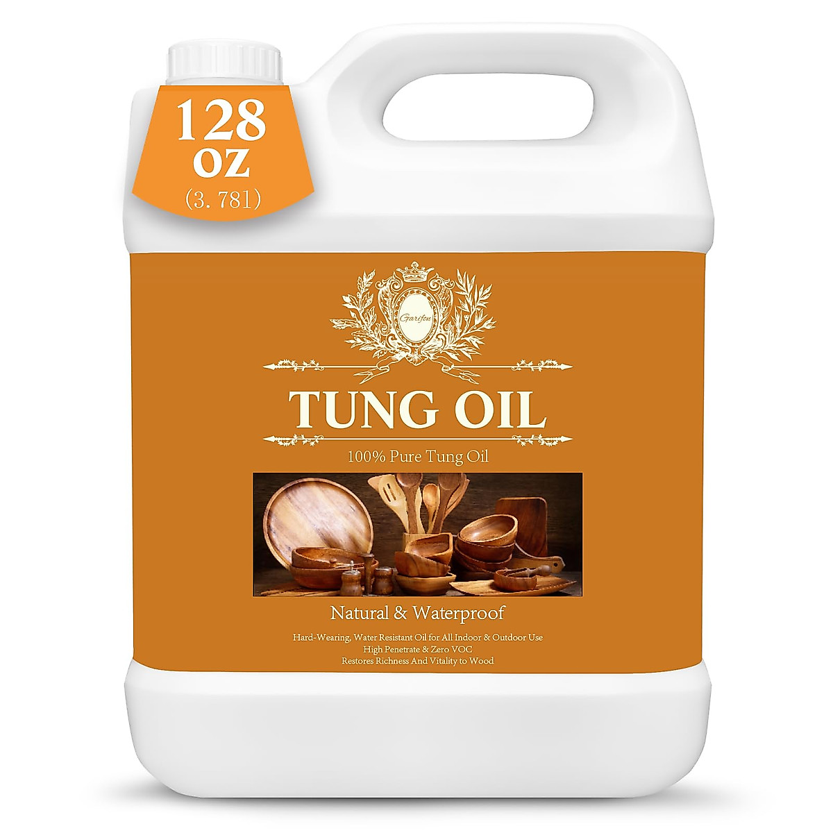 128 OZ Pure Tung Oil for Wood Outdoor/Indoor, Food Grade Wood Sealer,1 Gallon Tung Oil for Wood Food Safe, Waterproof Sealer for Wood, Tung Oil Finish,Wood Oil for Outdoor Furniture/Cutting Board/Teak