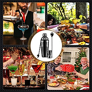 Purism Cocktail Shaker,4-Piece Stainless Steel Bartender Kit Essential Cocktail Bar Tool Set,25 oz Martini Shaker with a Built in Strainer lid &Manual of Recipe, Bar Set for Home Drink Mixing（Black）