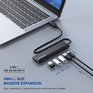UFBOSS 5-Ports Ultra Slim Aluminum USB 3.0 Hub, 4 Portt 5Gbps USB3.0 with One USB-C Charging Port USB Splitter - Compatible with Laptop, iMac Surface Pro, XPS, PC, Flash Drive, Mobile HDD