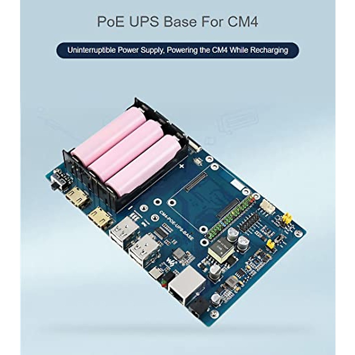 Waveshare PoE UPS Uninterruptible Power Supply Base Board for Raspberry Pi Compute Module 4 with Gigabit Ethernet/Dual HDMI/Quad USB2.0 etc.Interfaces