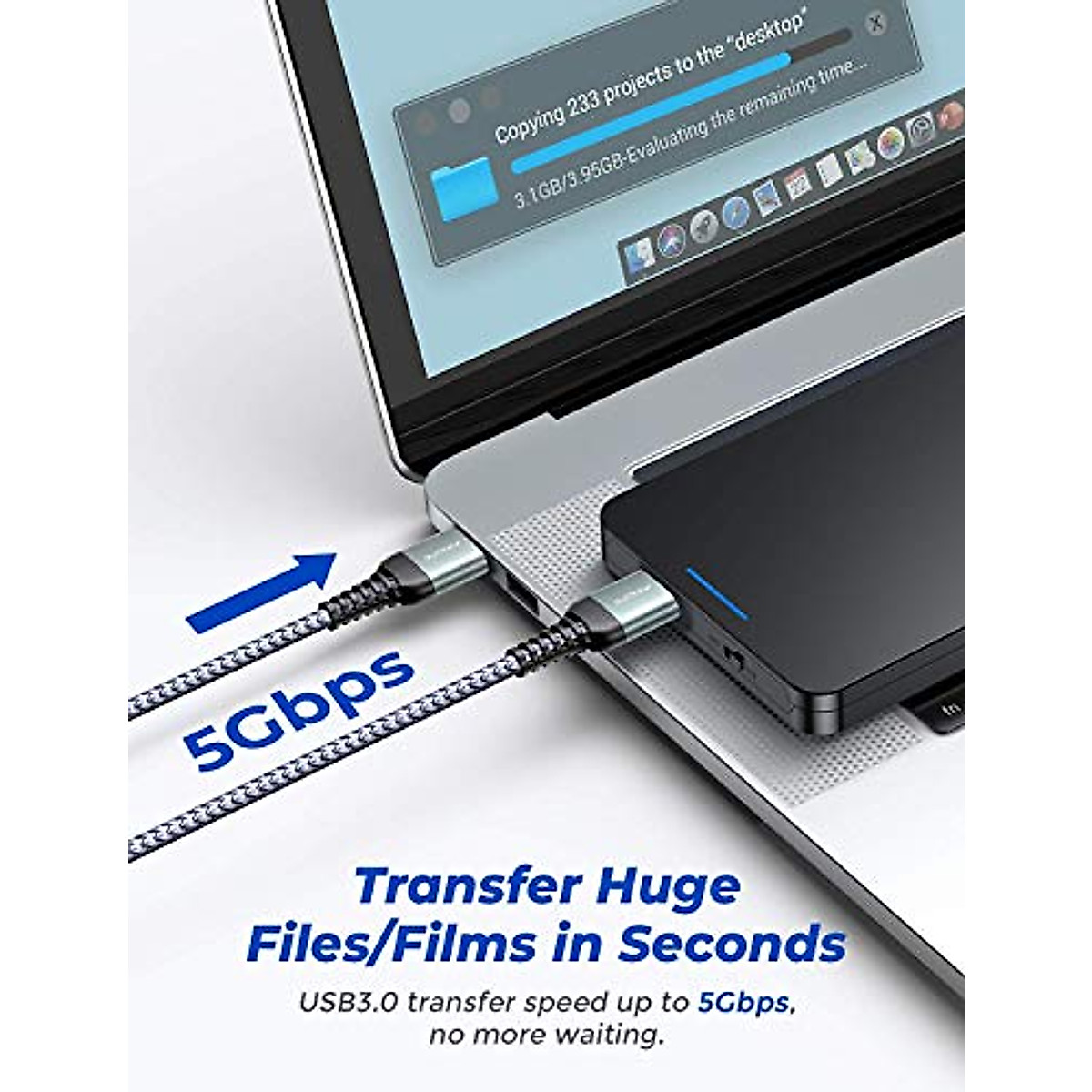 AINOPE [2 Pack] USB 3.0 Cable, USB to USB Cable, USB A Male to Male Cable [3.3FT+ 3.3FT] [Never Rupture] Double End USB Cord Compatible with Hard Drive Enclosures, DVD Player, Laptop Cooler and More