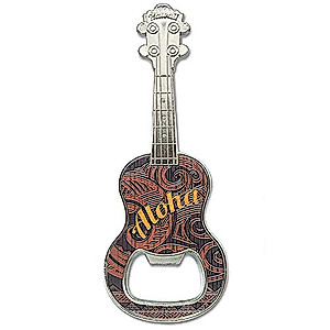 Hawaiian Aloha Ukulele Foil Embossed Magnetic Bottle Opener 4.625" H x 1.75" W