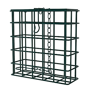 MEKKAPRO Suet Feeder with Hanging Metal Roof, One Suet Capacity, Suet Bird Feeder for Outside Hanging Water Resistant, Hanging Bird Feeder - Wild Bird Feeder Easy to Use Suet Cage (Single)