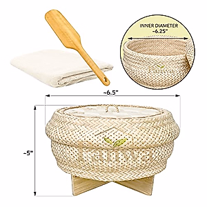 PANWA Handmade 100% Natural Thai Bamboo Sticky Rice “Electric Cooker Steamer Set”, Small Pot Insert ~ 6.5 Inch, Hewn Reed Wicker Woven Lid, 16’’ Cheesecloth Filter, and Wooden Spoon