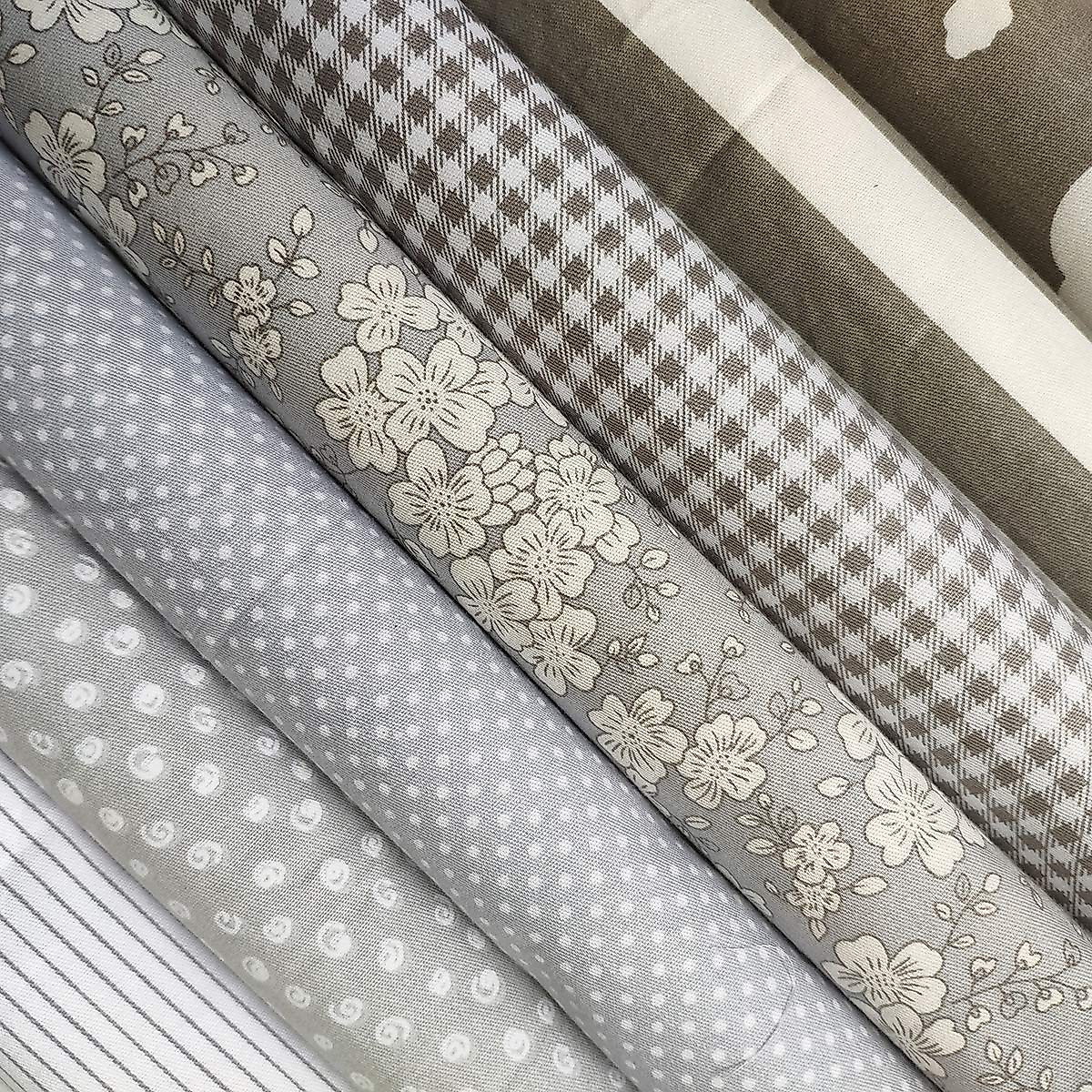 Misscrafts 7pcs Quilting Fabric 100% Cotton Craft Fabric Bundle Squares Grey Fat Quarters 18" x 22" for Patchwork DIY Sewing Scrapbooking