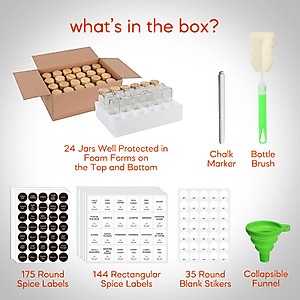 AuroTrends Glass Spice Jars with Bamboo Lids 4oz 24Pack, Spice Jars with Label- 4oz Spice Jars with Shaker Lids/Blank & Preprinted Spice Labels (4fl.oz, 24Pack)