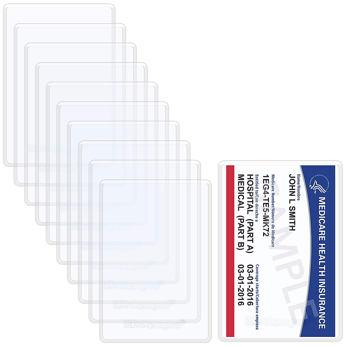 Wisdompro 10 Pack New Medicare Card Holder Protector Sleeves, 6 Mil Soft and Flexible Clear PVC Wallet Size Slot for Social Security Card, Insurance Card, Credit Card, Debit Card, Driver's License