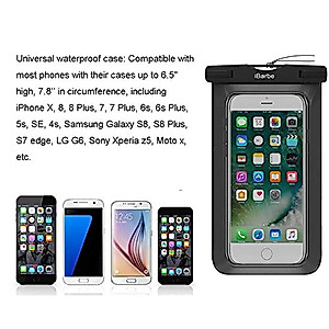 iBarbe Waterproof Case, Universal Waterproof Case IPX8 Waterproof Pouch Dry Bag Compatible for iPhone Xs Max/iPhone Xs/iPhone XR/iPhone X/iPhone 8 Plus/7 Plus 8 7 6S Plus Galaxy up to 6.5"-Black
