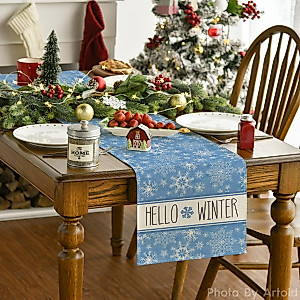 Artoid Mode Hello Winter Snowflake Blue Christmas Placemats Set of 4, 12x18 Inch Seasonal Xmas Holiday Table Mats for Party Kitchen Dining Decoration