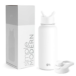 Simple Modern Water Bottle with Straw and Chug Lid Vacuum Insulated Stainless Steel Metal Thermos Bottles | Reusable Leak Proof BPA-Free Flask for Sports | Summit Collection | 32oz, Winter White