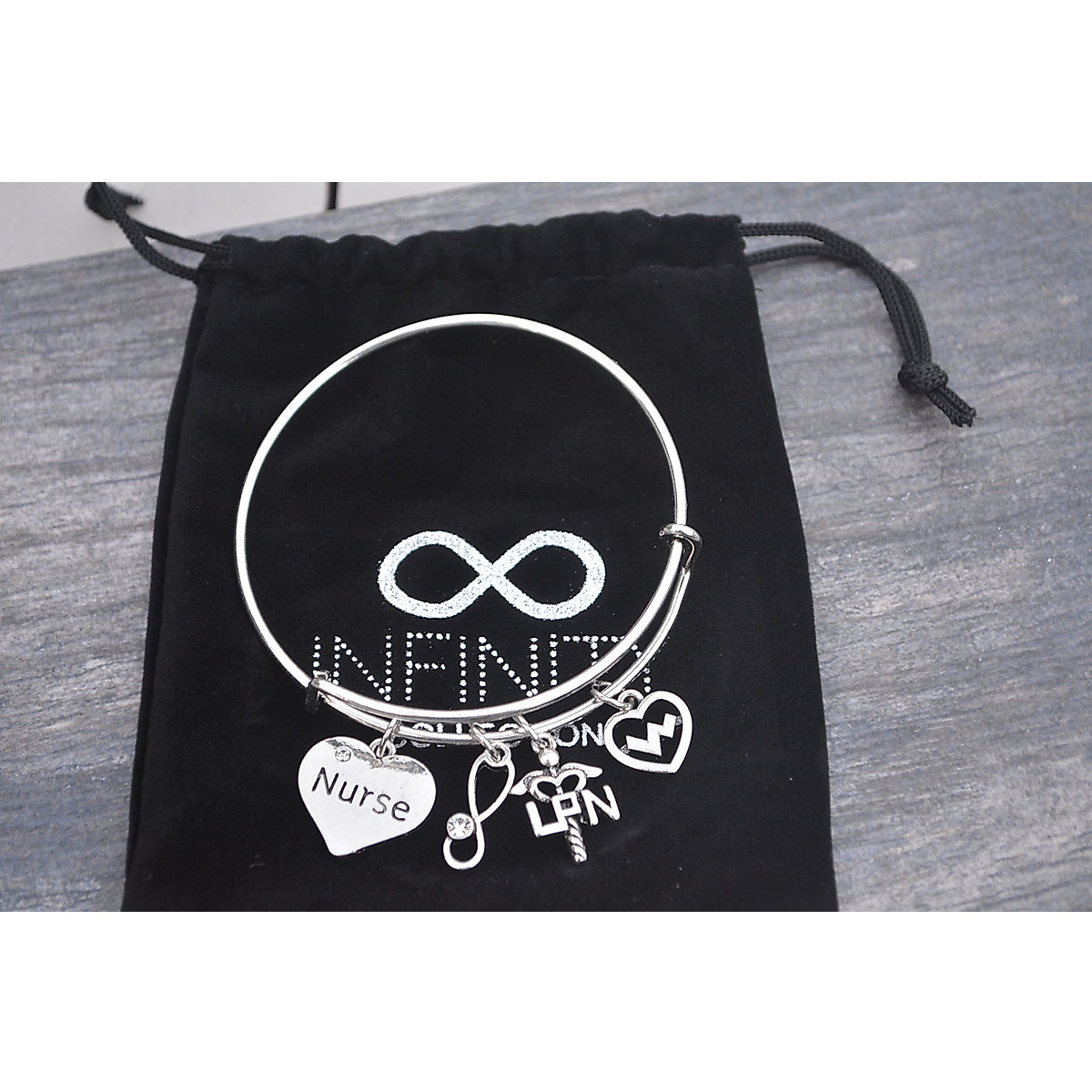 Infinity Collection LPN Gift- LPN Charm Bangle Bracelet- Licensed Nurse Practitioner Jewelry, Nursing Appreciation Gift for Women