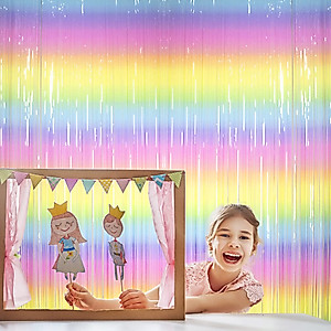 Rainbow Gradient Foil Fringe Curtain - LILF 2 Packs of 3.3ft x 8.3ft Ombre Tinsel Streamers for Bridal Baby Shower Kids Ice Cream Birthday Party Photo Booth Backdrop Decoration Props