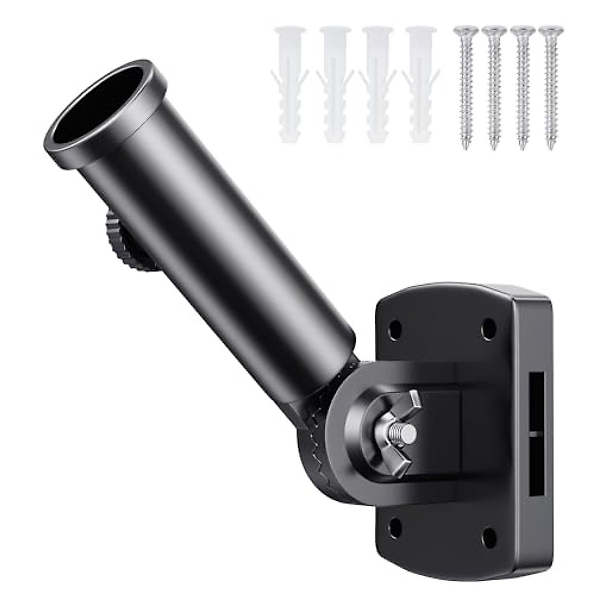 ESTTOP Flag Pole Holder Bracket, Multi-Position Mounting Bracket with Hardwares for Outside, Premium Aluminum Alloy Water Resistant Rust Free Flagpole Holder for House(Black)