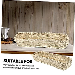 ORFOFE 1pc Sundries Storage Tray Manual Basket Woven Wicker Basket Desktop Sundry Storage Tray Sundries Basket Vanity Silverware Household Weaving Basket Grocery Basket Rattan Snack White