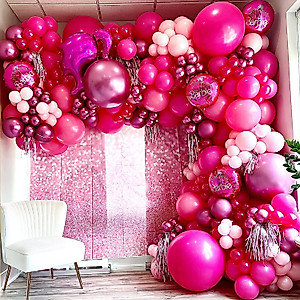 COKAOBE Pink Balloons Garlands Arch Kit, 124pcs Hot Pink Pastel Pink Metallic Magenta Latex Balloons for Wedding Engagement Princess Theme Birthday Bridal Shower Baby Shower Party Decorations