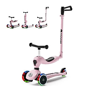 COOGHI Toddler Scooter, 3-in-1 Kids Scooter with Flashing Wheels & Kids Helmet Pads Set for Scooter Skateboarding Skating Biking BMX Skiing