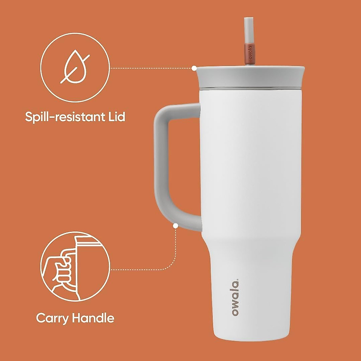 Owala Stainless Steel Triple Layer Insulated Travel Tumbler with Spill Resistant Lid, Straw, and Carry Handle, BPA Free, 40 oz, Gray (Iced Tea)