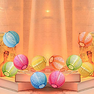 Konictom 8.5Ft Multicolor Lantern String Lights, Summer Printed String Lights with 10 Colorful Light Bulbs, Nylon Lantern Lights for Patio Bedroom Window Garden Porch Party Decor, White Wire