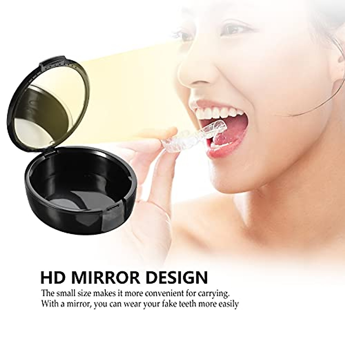 EXCEART Denture Bath Box Cup Box Holder Storage Soak Container Fake Teeth Storage Case Teeth Retainer Storage Container with Mirror for Travel Cleaning Black