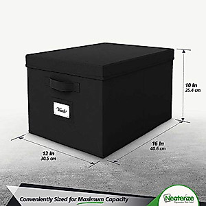 Storage Bins With Lids and Labels (Set of 4) - Heavy-Duty Empty Fabric Storage Organizers with Removable Lids & Dual Handles. Great For Photos, Toy box, Linen Closet, Clothes (33 QT - Black)