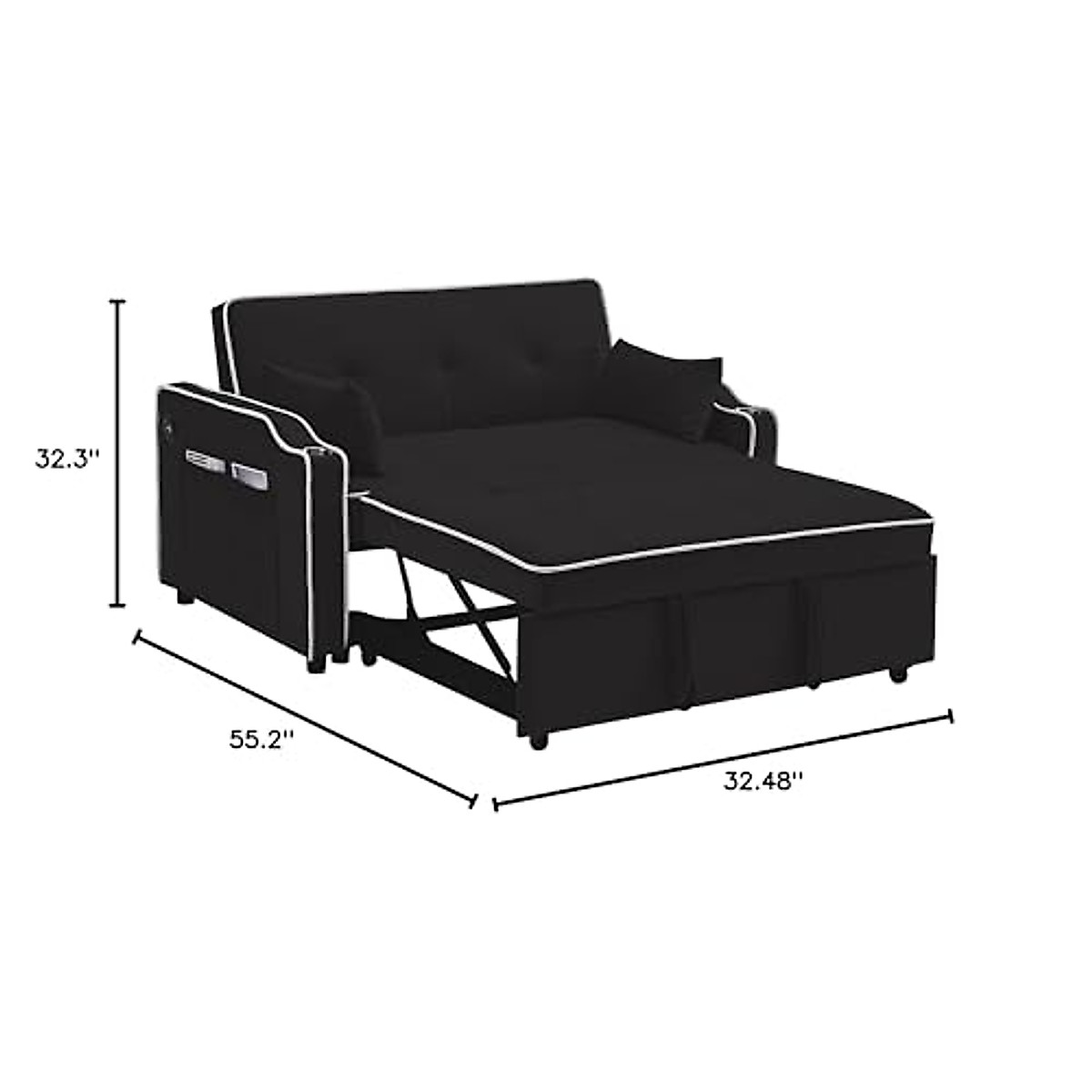 Eafurn Futon Loveseat Couch with Pull Out Bed,3-in-1 Multi-Functional Upholstery Convertible Sleeper Sofa Reclining Chaise Lounge with Adjustable Backrest, Sofacama for Living Room, Small Space