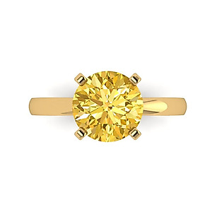 Clara Pucci 3.0 ct Round Cut Solitaire Natural Yellow Citrine Engagement Bridal Promise Anniversary Ring in 18K Yellow Gold Size 7.5