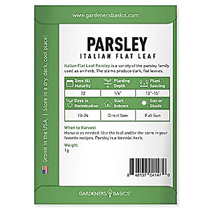 Parsley Seeds for Planting, Italian Flat Leaf is A Heirloom, Open-Pollinated, Non-GMO Herb Variety- Great for Indoor and Outdoor Gardening and Herbal Tea Gardens by Gardeners Basics