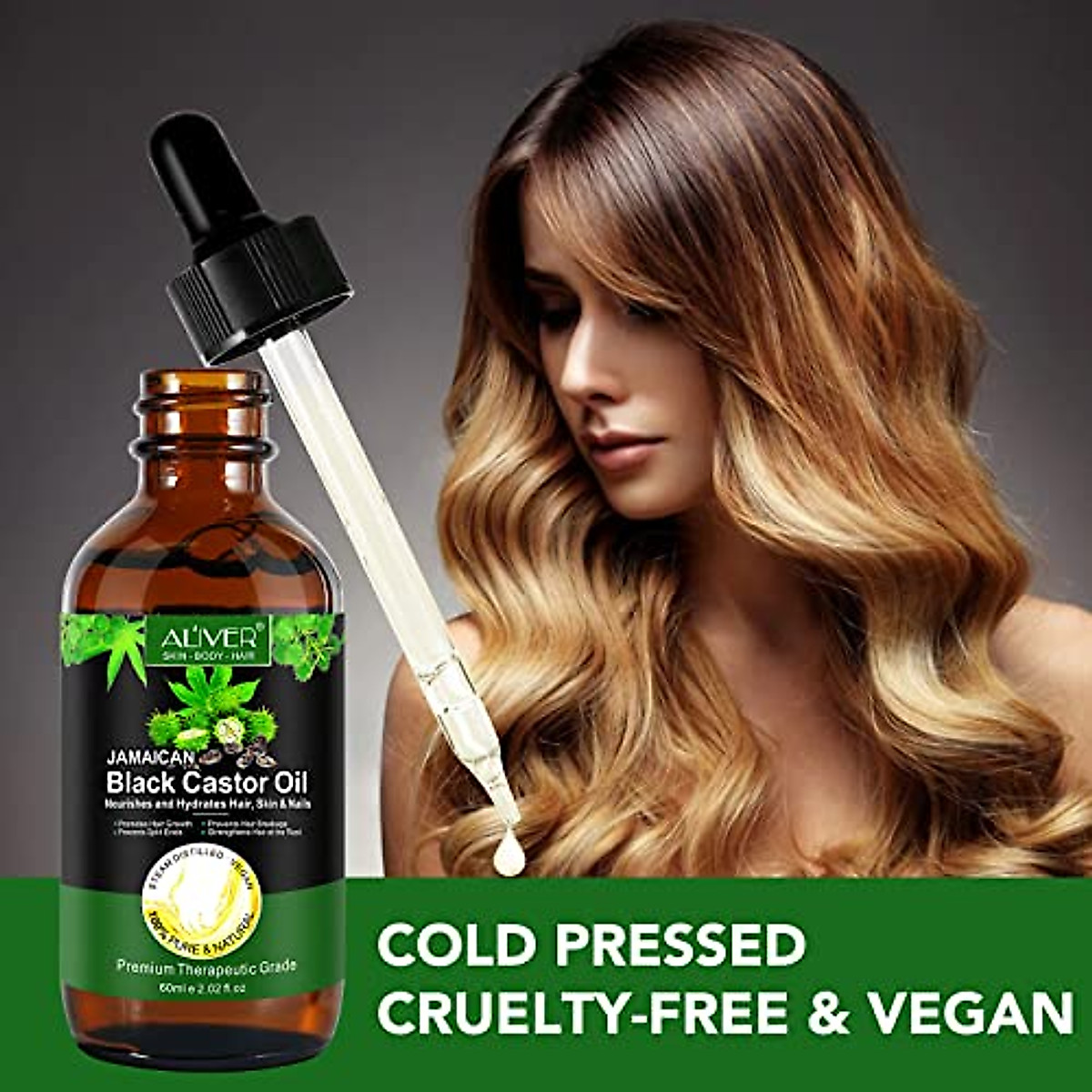 Castor Oil for Hair Growth,Eyelashes And Eyebrows,Jamaican Black Castor Oil,Natural Cold Pressed Hair Treatment Oils,Organic Hair Oil for Dry Damaged Hair,Skin And Nails,2.02 Fl.Oz