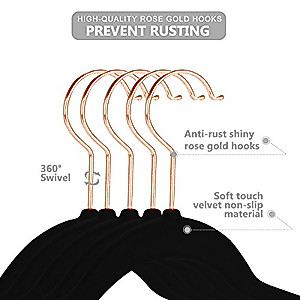 MIZGI Premium Kids Velvet Hangers (Pack of 50) with Copper/Rose Gold Hooks,Space Saving Ultra Thin,Non Slip Baby Hangers for Children's Skirt Dress Pants,Clothes Hangers（Black