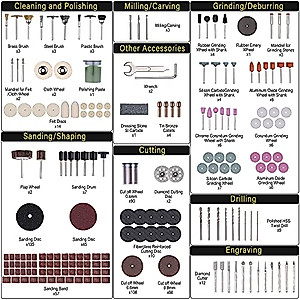 Rotary Tool Accessories Kit, Longmate 619 Piece 1/8 Inch Shanks Electric Tool Accessories for Easy Drilling, Cutting, Grinding, Sanding, Sharpening, Carving and Polishing
