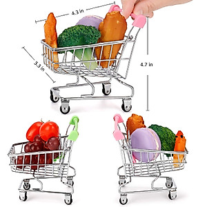 Liberty Imports 2 Pcs Mini Shopping Cart Trolley Desk Organizers, Cute Pen Pencil Holder Novelty Storage Toy for Stationery Supplies (Pink and Green)