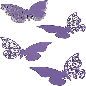 WarmShin 100 Pcs Butterfly Wine Glass Cards Name Place Cards Laser Cut Wine Cup Decoration Postcards Wedding Centerpieces Table Decoration (Pink&Purple)
