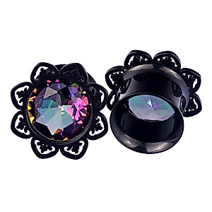 Qmcandy 2pcs 0g-1" Stainless Steel Lotus Edge Crystal Ear Gauges Piercing 0g