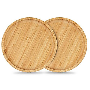 ANOTION Bamboo Plant Saucer, Suitable for 6-8 inch Plant Pots, 2 Packs Plant Pot Saucers Durable Bamboo Plant Tray for Indoors(20cm)