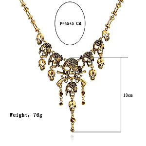 LZHLQ Jewelry Fashion Multi-Level Pirate Skull Tassel Charm Necklace Collar Bib for Women Horror Necklace Punk