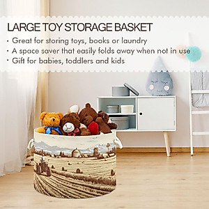 Msyxl Large Blanket Basket 20"x20"x14" with Cotton Rope Handles - Waterproof Lining Toy & Blanket Storage for Living Room, Collapsible Farmer with Bales Laundry Storage Basket