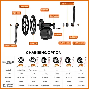 BAFANG 48V 500W Mid Drive Kit : BBS02 Motor with 500C Display & 44T Chainring, 8Fun Electric Bike Mid Mount DIY eBike Conversion Kit for BB68mm, Fit Mountain Road Commuter Bicycle (NO Battery)