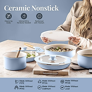 GOTHAM STEEL 18 Pc Removeable Handle Pots and Pans Set Non Stick, Kitchen Cookware Sets, Ceramic Cookware Set, Non Toxic, Nesting Camping Cookware, Oven and Dishwasher Safe - Blue